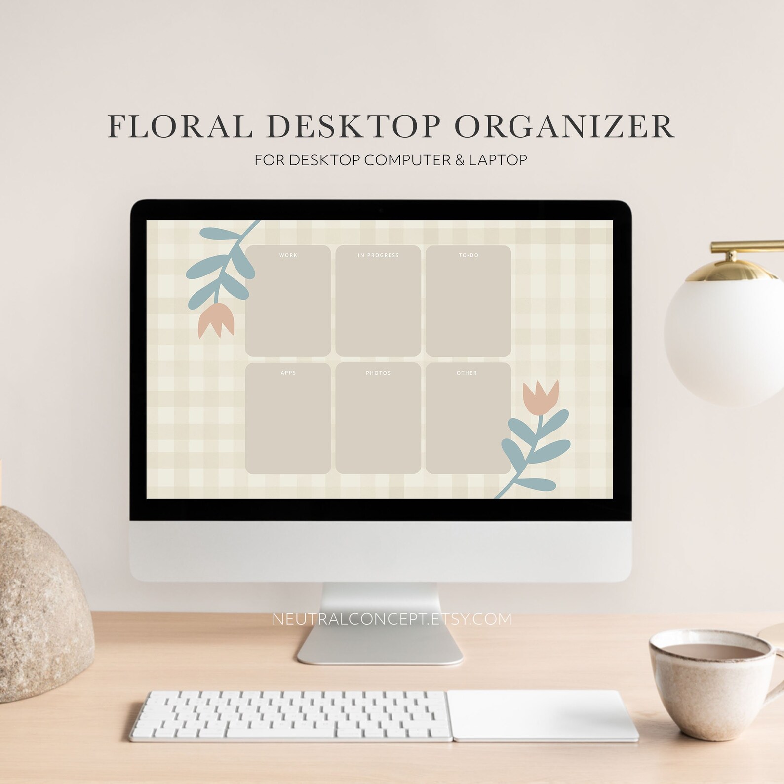 Floral Desktop Organizer Modern Aesthetic Laptop Digital Wallpaper ...