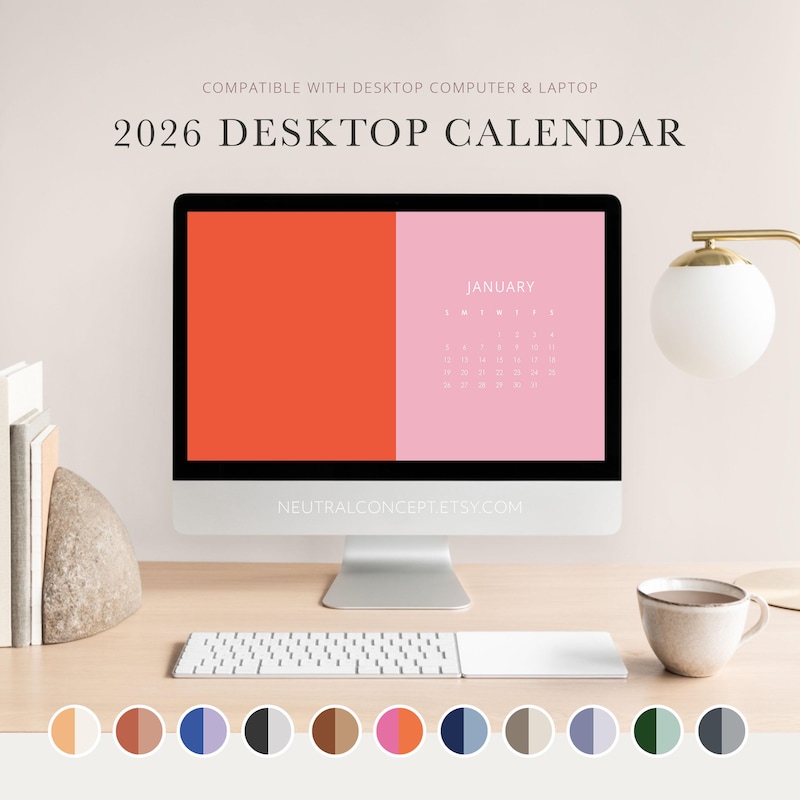 Desktop and Laptop Wallpaper With 2026 Calendar - Etsy