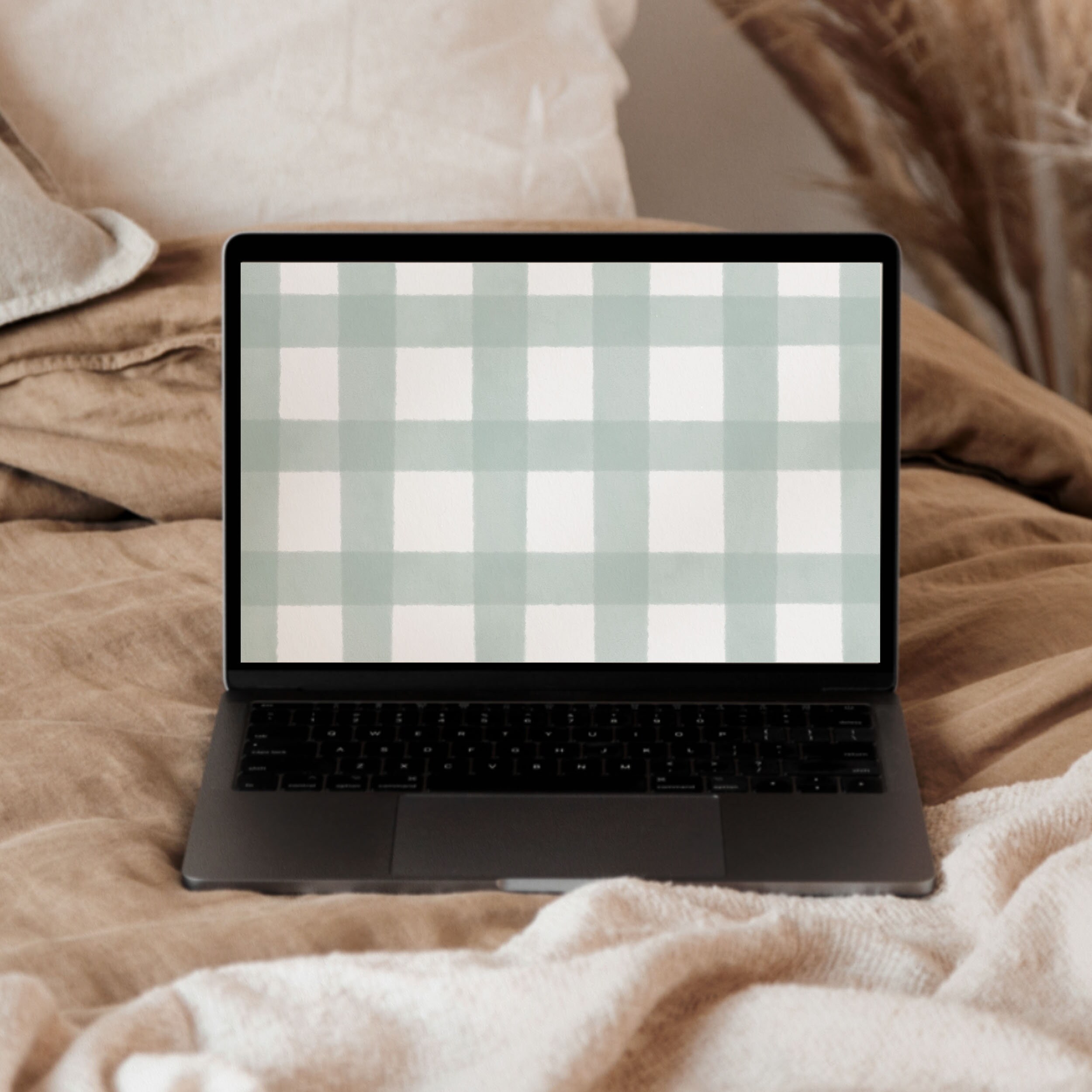 Gingham Desktop Digital Wallpaper Minimalist Sage Green Aesthetic ...