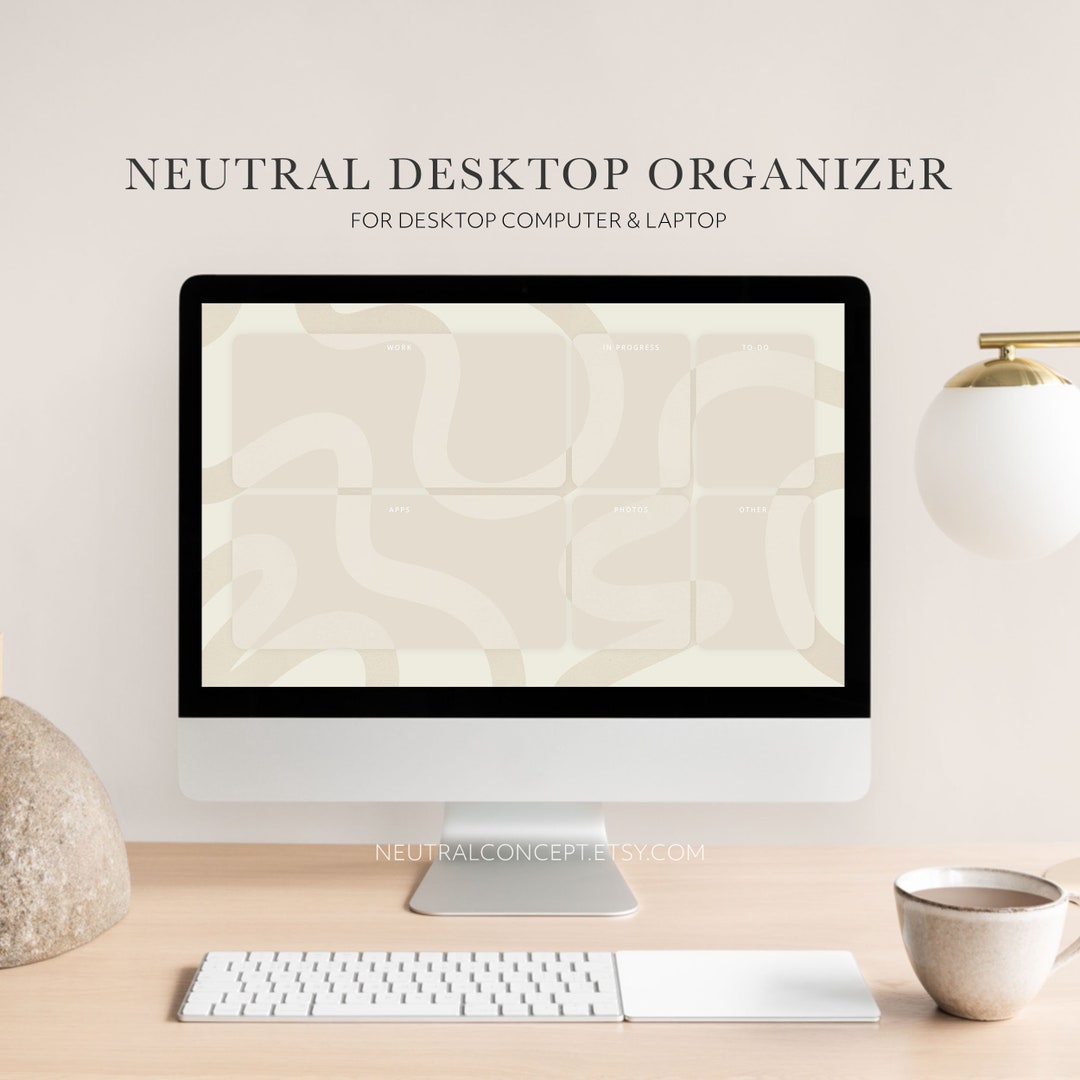 Neutral Desktop Organizer Modern Aesthetic Laptop Digital Wallpaper ...