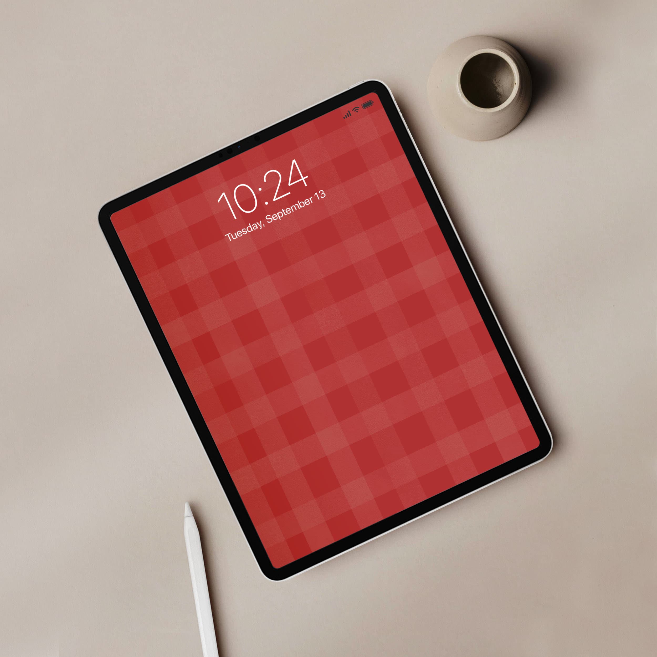 Christmas iPad Wallpaper Warm Red Gingham Flannel Aesthetic Tablet ...