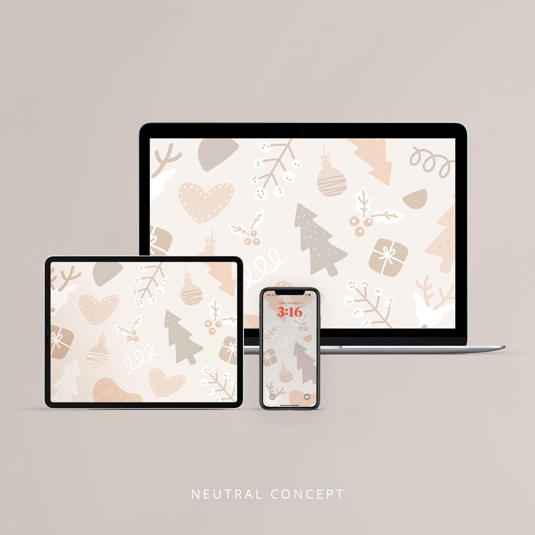Neutral Christmas Desktop Wallpaper Bundle: Cozy Holiday Backgrounds ...