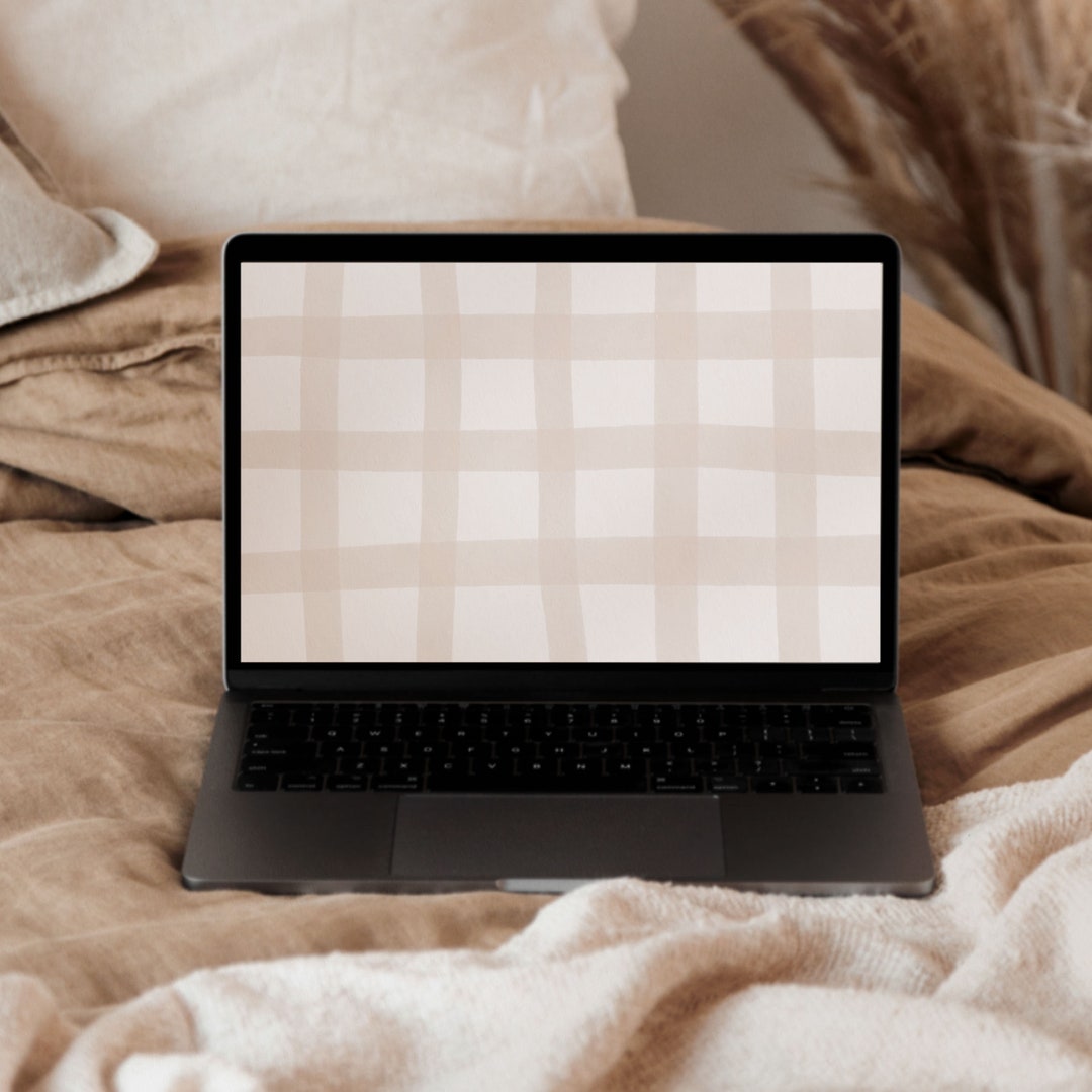 Neutral Gingham Desktop Wallpaper Beige Aesthetic Laptop Background ...