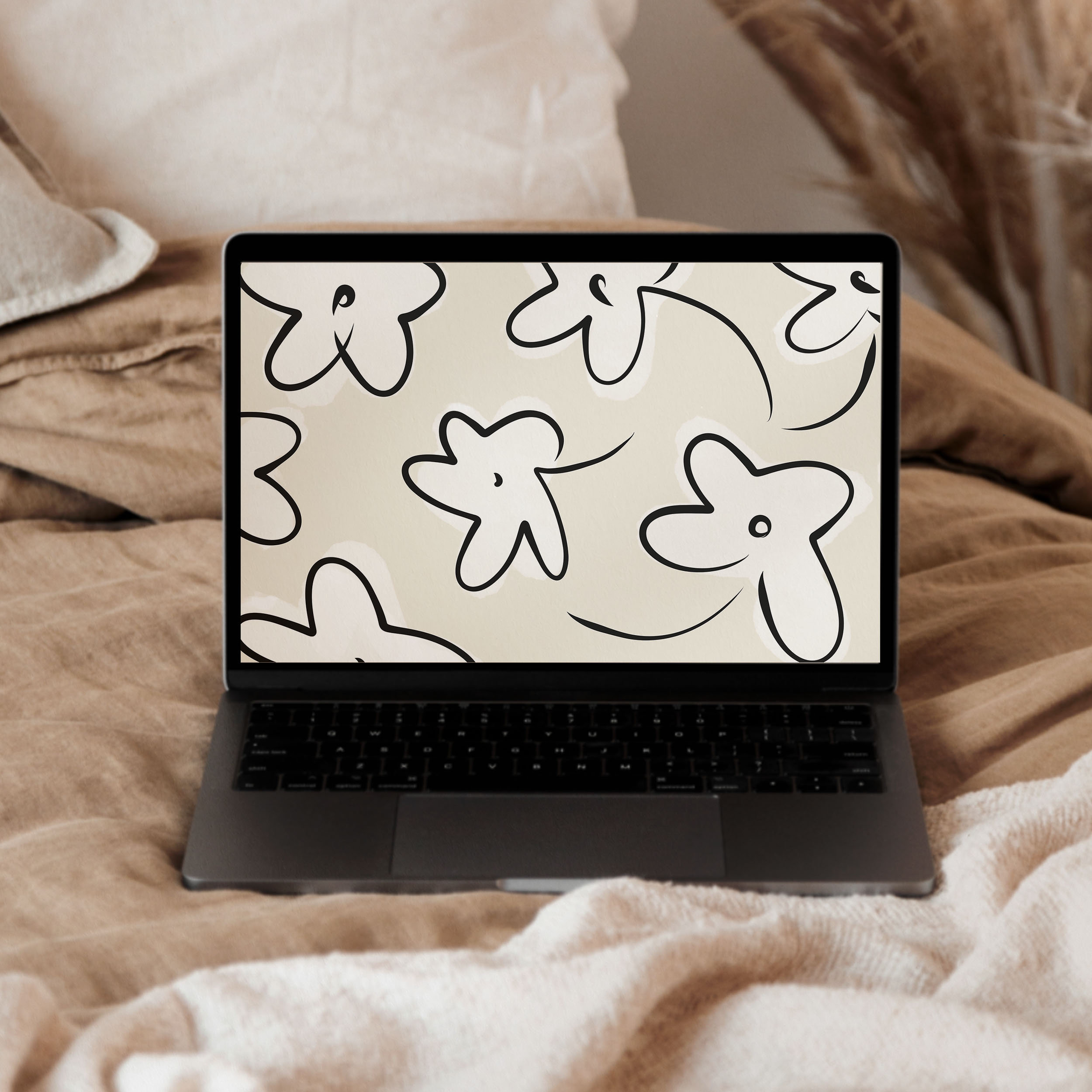 Neutral Floral Desktop Wallpaper Black Modern Aesthetic Laptop Digital ...