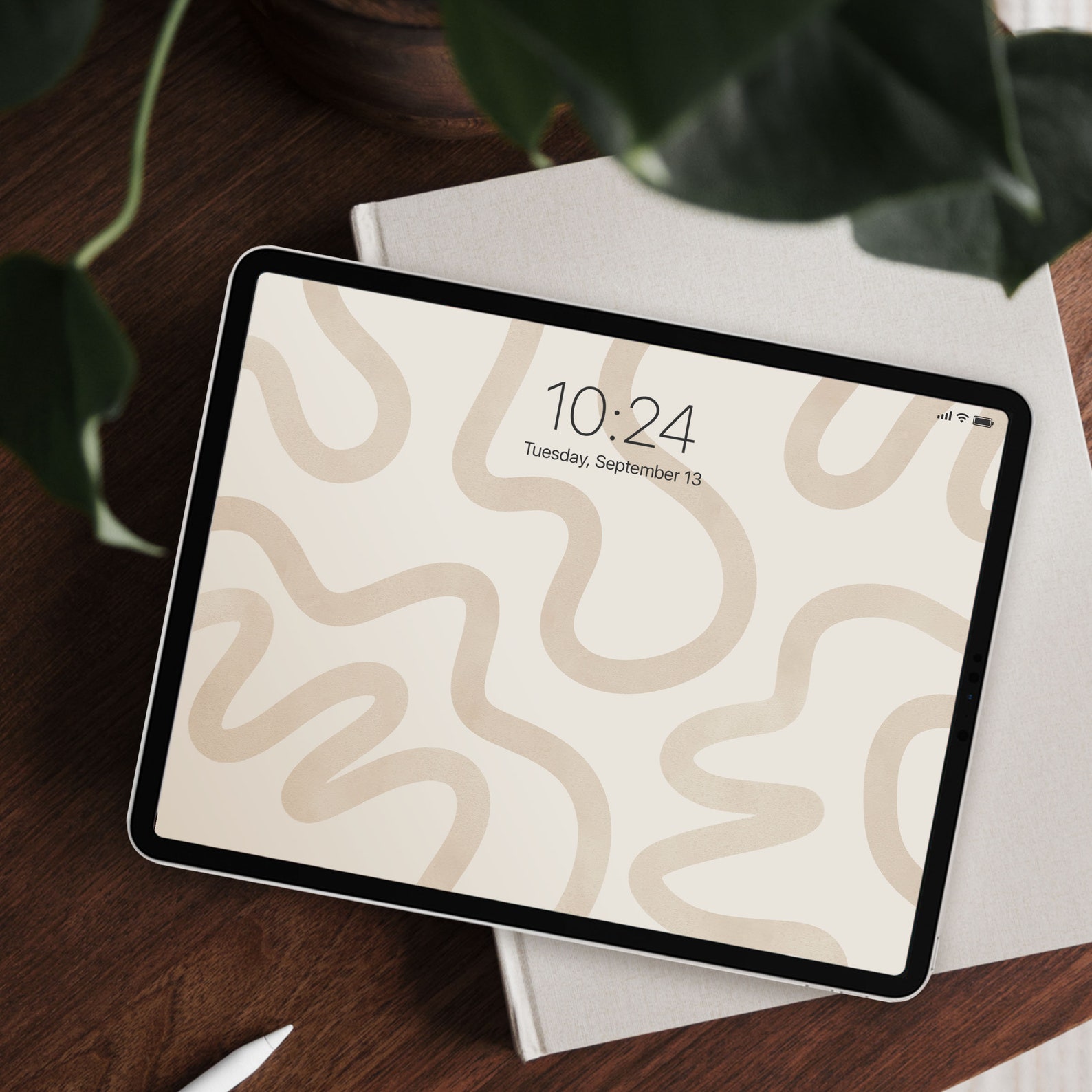 Abstract Beige Lines iPad Wallpaper: Modern Organic Tablet Background ...