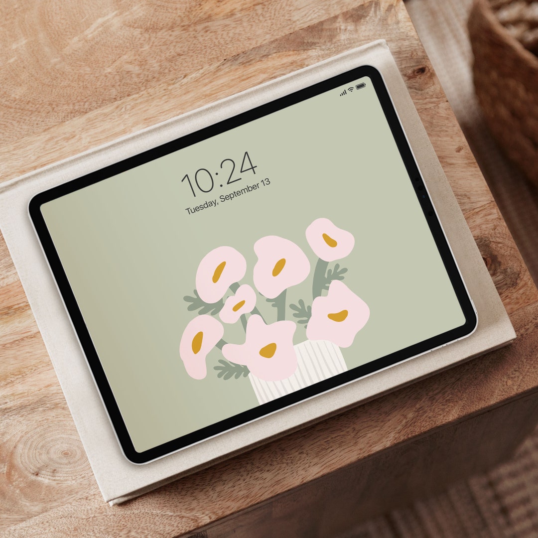 Floral iPad Digital Wallpaper Pink and Gray Flowers Tablet Wallpaper ...