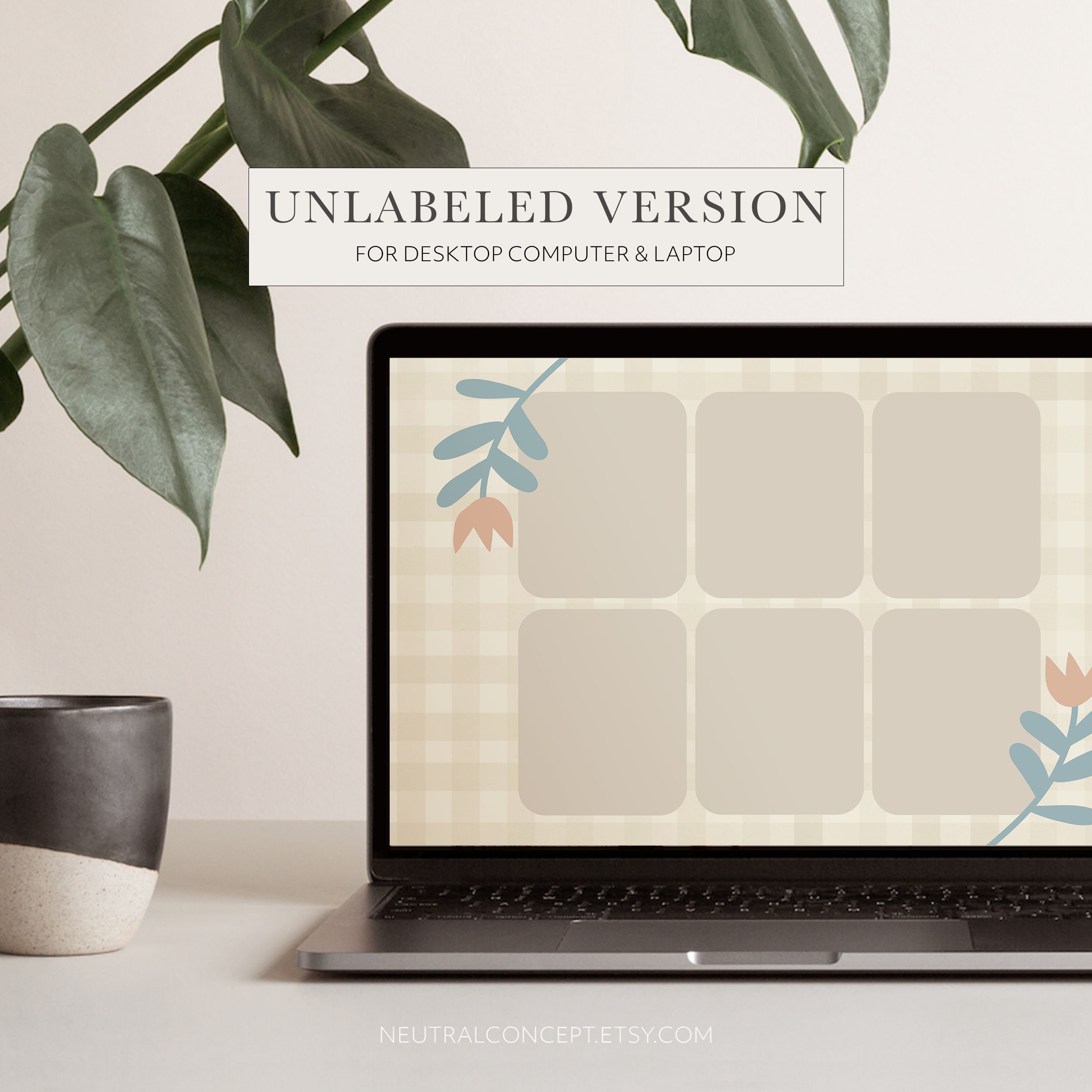 Floral Desktop Organizer Modern Aesthetic Laptop Digital Wallpaper ...