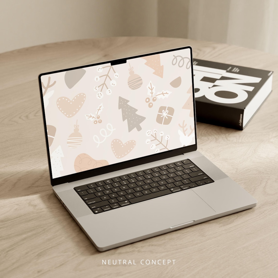 Christmas Desktop Wallpaper: Pink Neutral Holiday Background for Laptop ...
