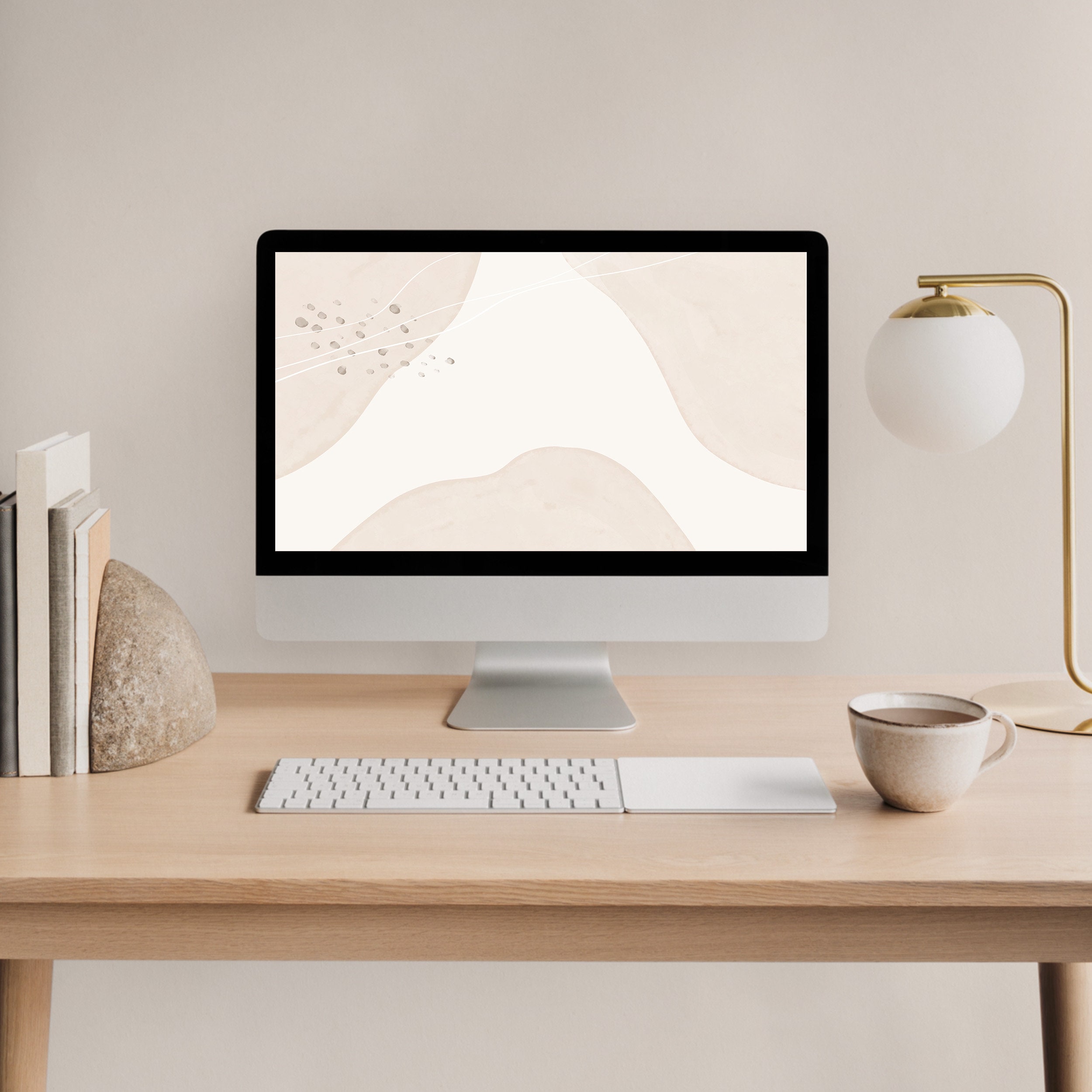Warm Neutral Desktop Digital Wallpaper Abstract Modern Aesthetic Laptop ...