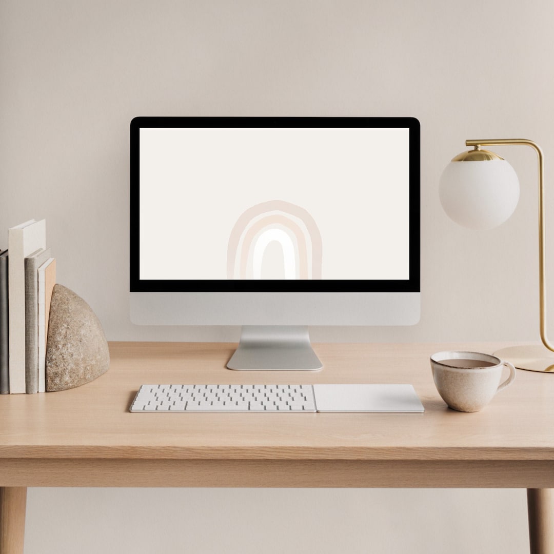 Boho Rainbow Desktop Digital Wallpaper Beige Neutral Aesthetic Laptop ...