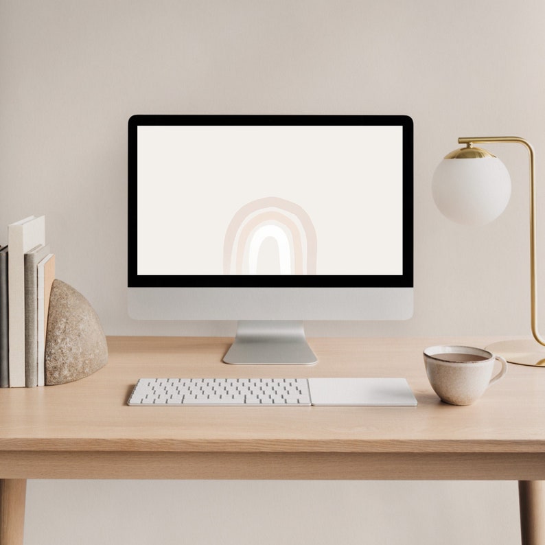 Boho Rainbow Desktop Digital Wallpaper Beige Neutral Aesthetic Laptop ...