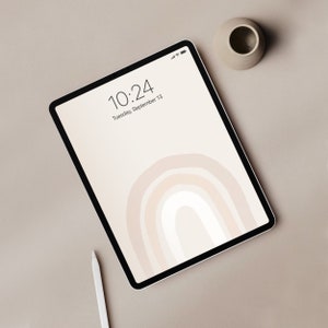 Boho Rainbow Digital Wallpaper Beige Neutral Aesthetic iPad Background ...
