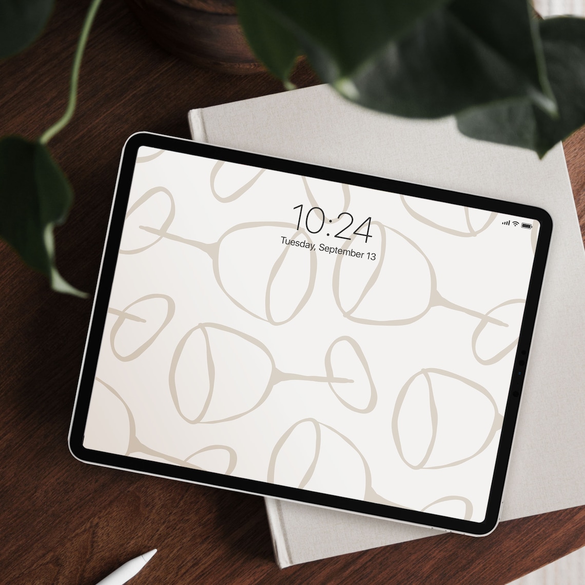 Modern iPad Wallpaper Warm Neutral Glass of Wine Minimalist Aesthetic ...
