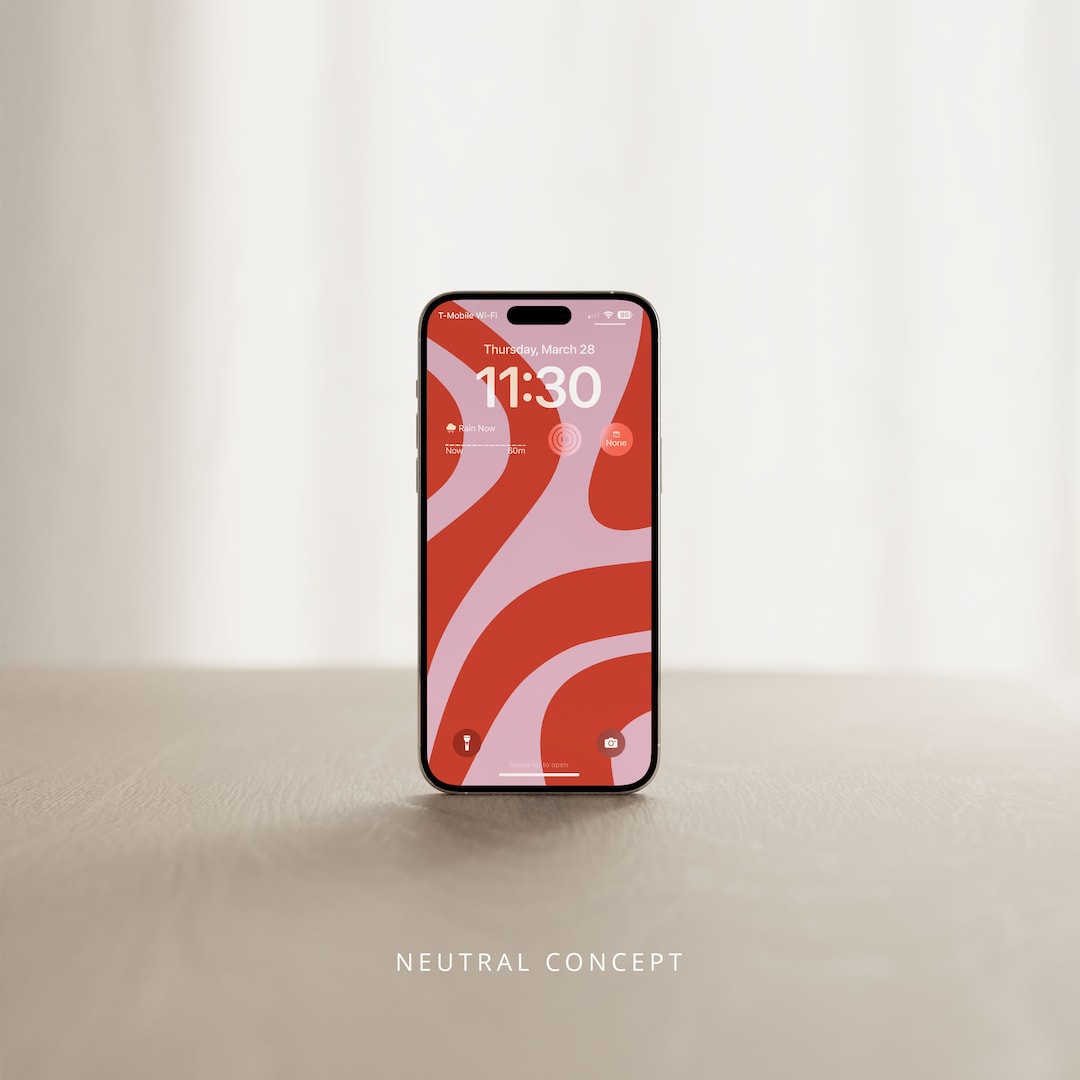 Aesthetic Phone Digital Wallpaper Modern Pink and Red iPhone Background ...