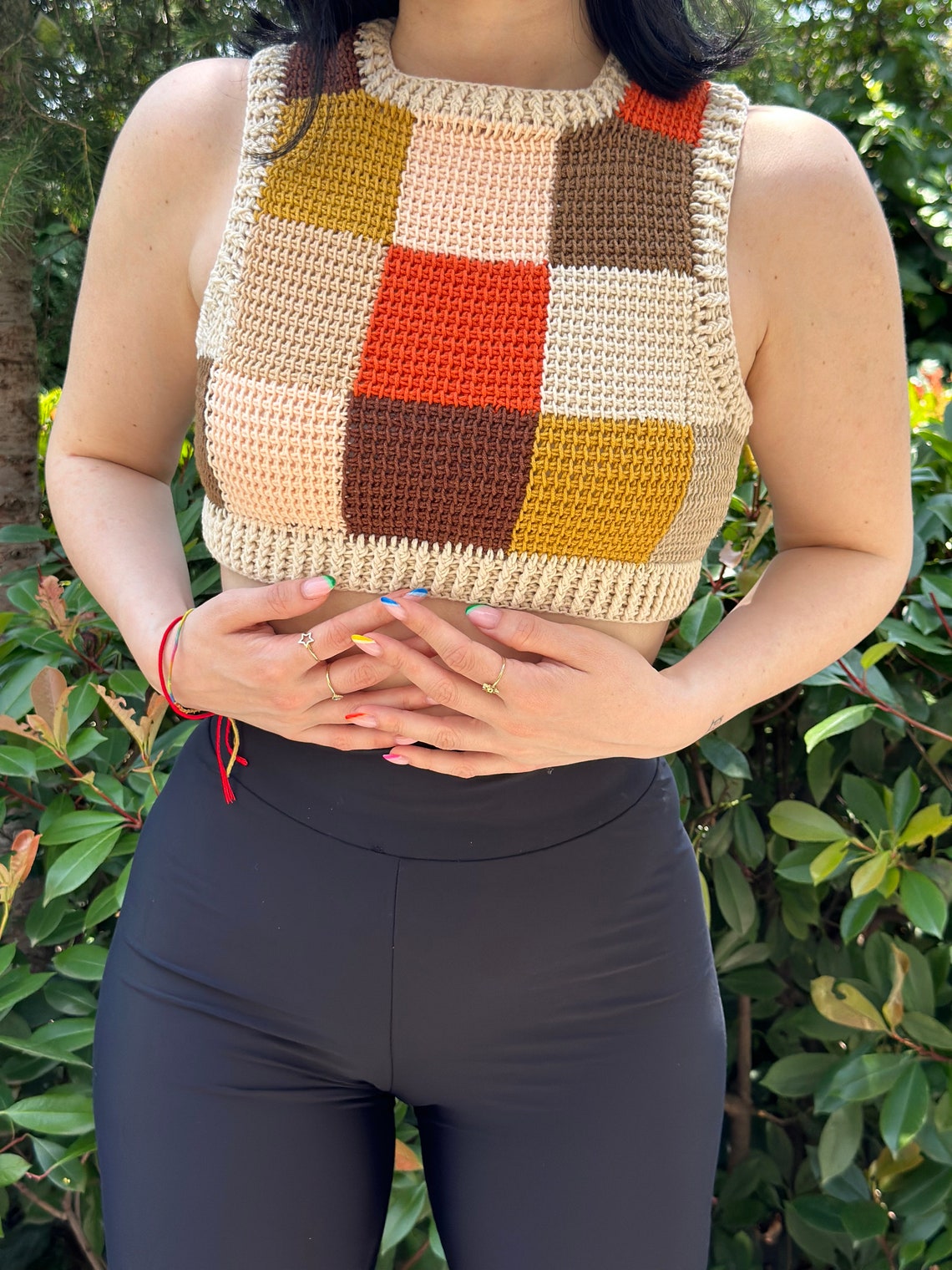 Woman Tunisian Crochet Patchwork Colorful Crop-top, Handmade With ...