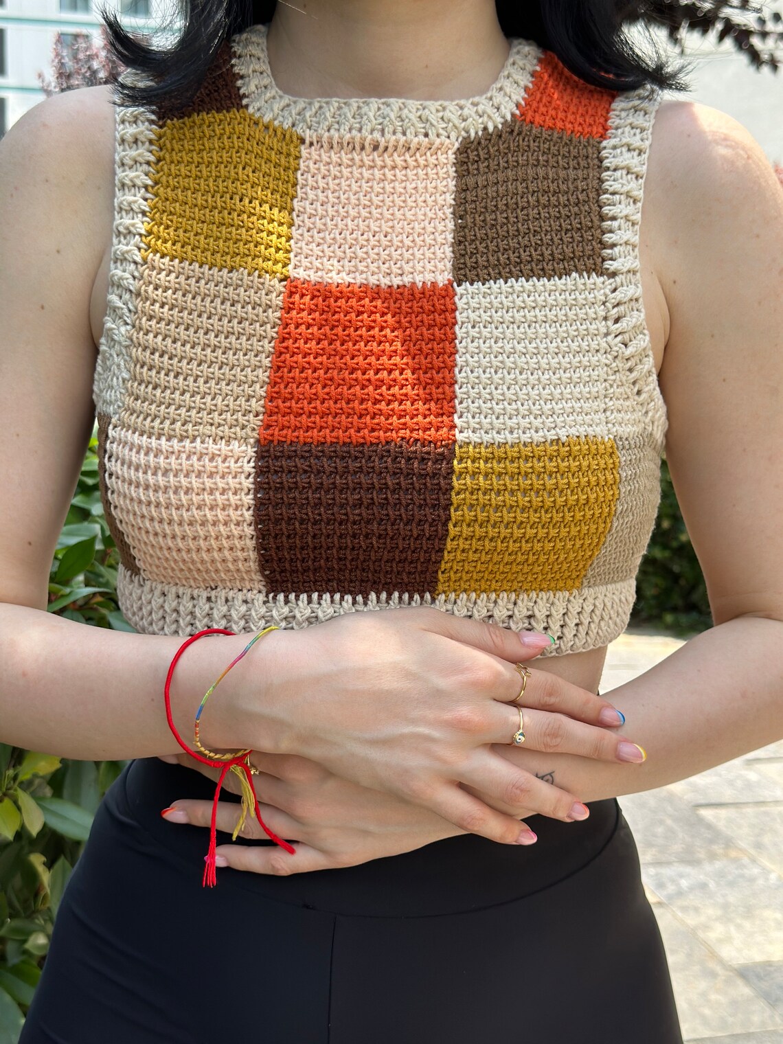 Woman Tunisian Crochet Patchwork Colorful Crop-top, Handmade With ...