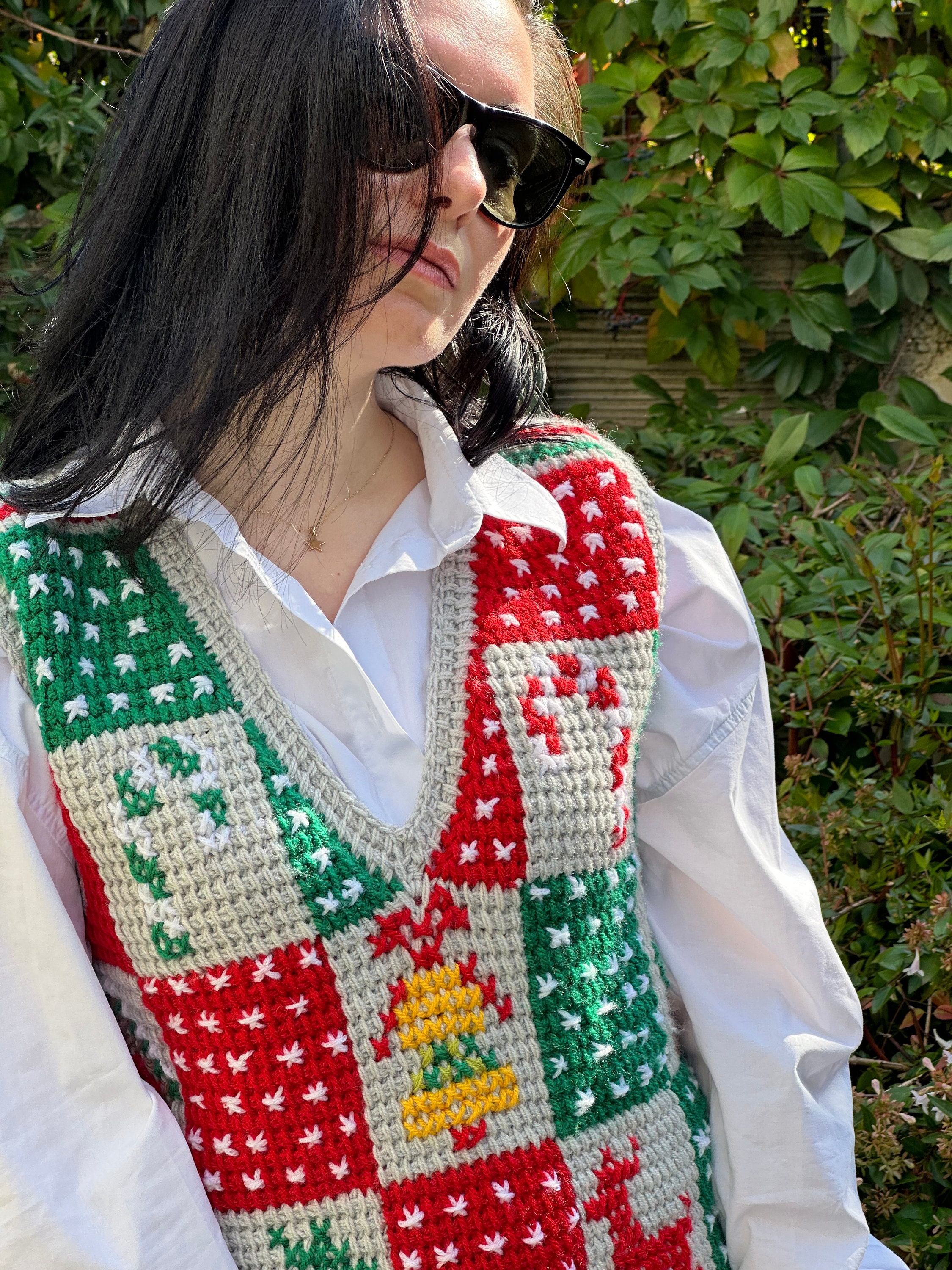 Tunisian Crochet Christmas Vest: Hand Knit Patchwork Pullover - Etsy