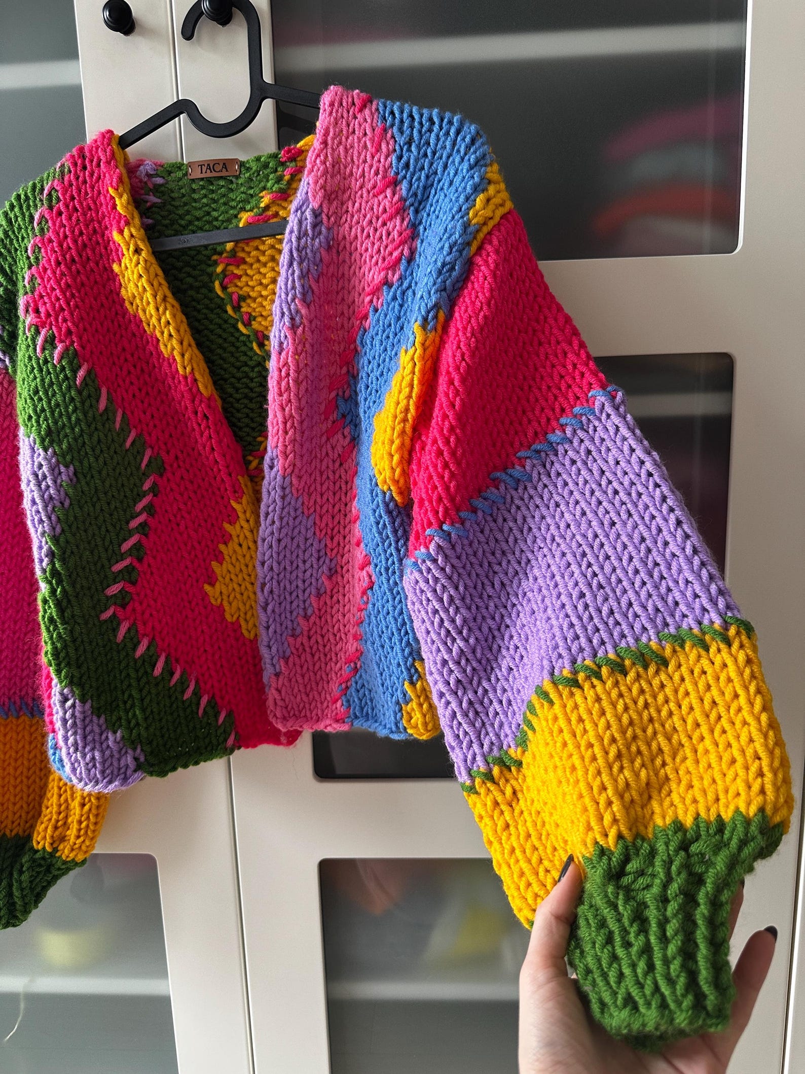 Chunky Knit Cardigan: Colorful Zigzag Design,handmade Cozy Colorblock ...