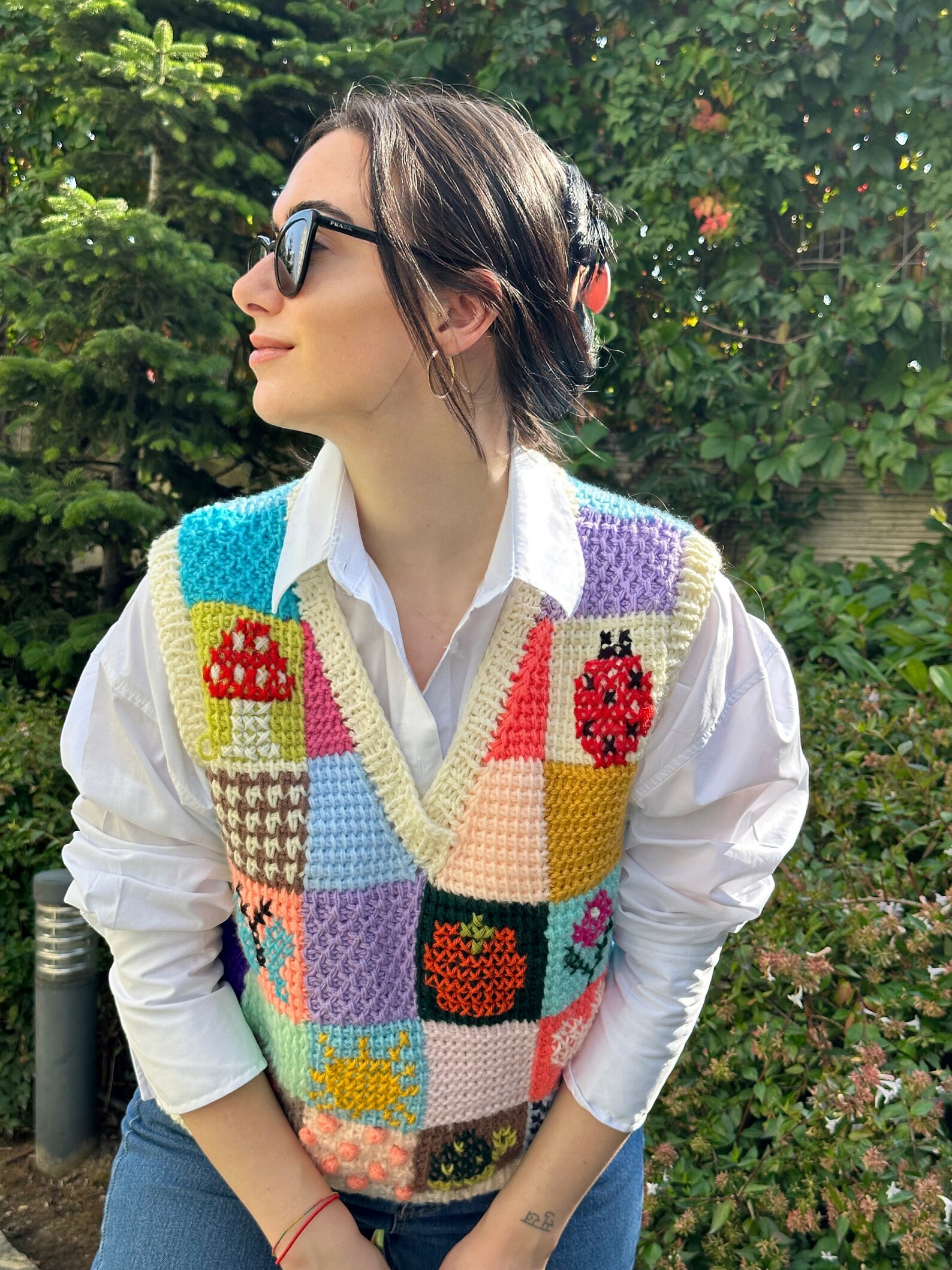 Tunisian Crochet Colorful Sweater, Hand Knit Woman Vest, Crochet ...
