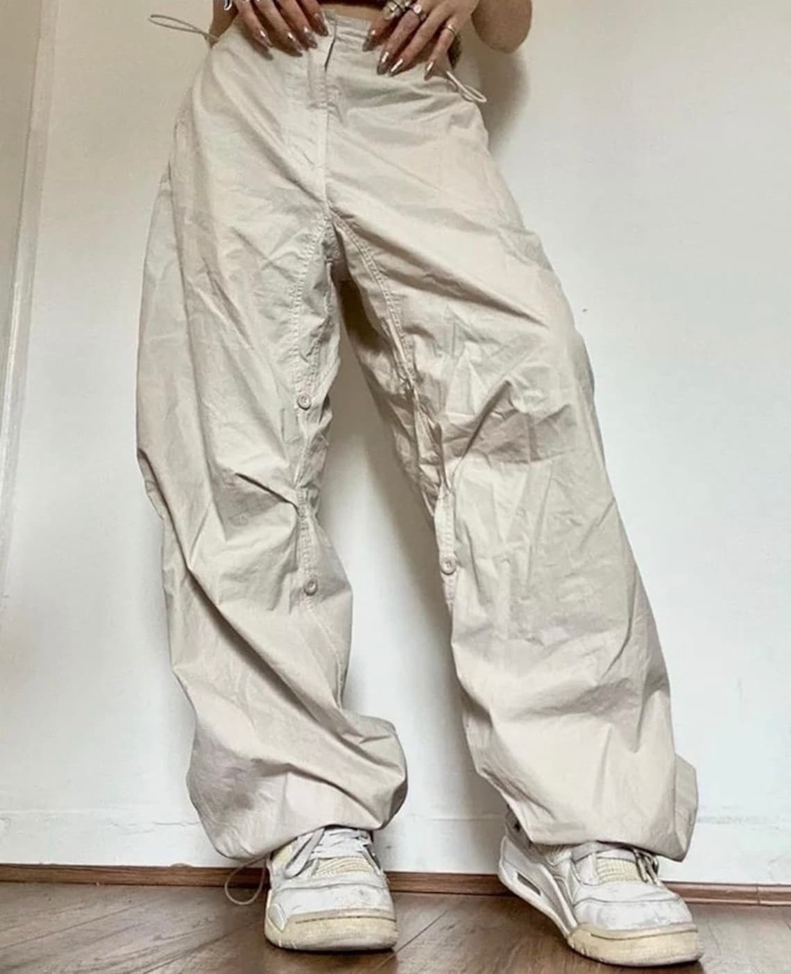 Y2k Parachute Pants White Cargo Pants Women Wide Leg Etsy