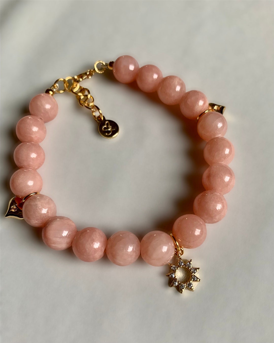 Peachy Pink Sunstone | Gold Sun Heart Charm | Confidence Gemstone ...