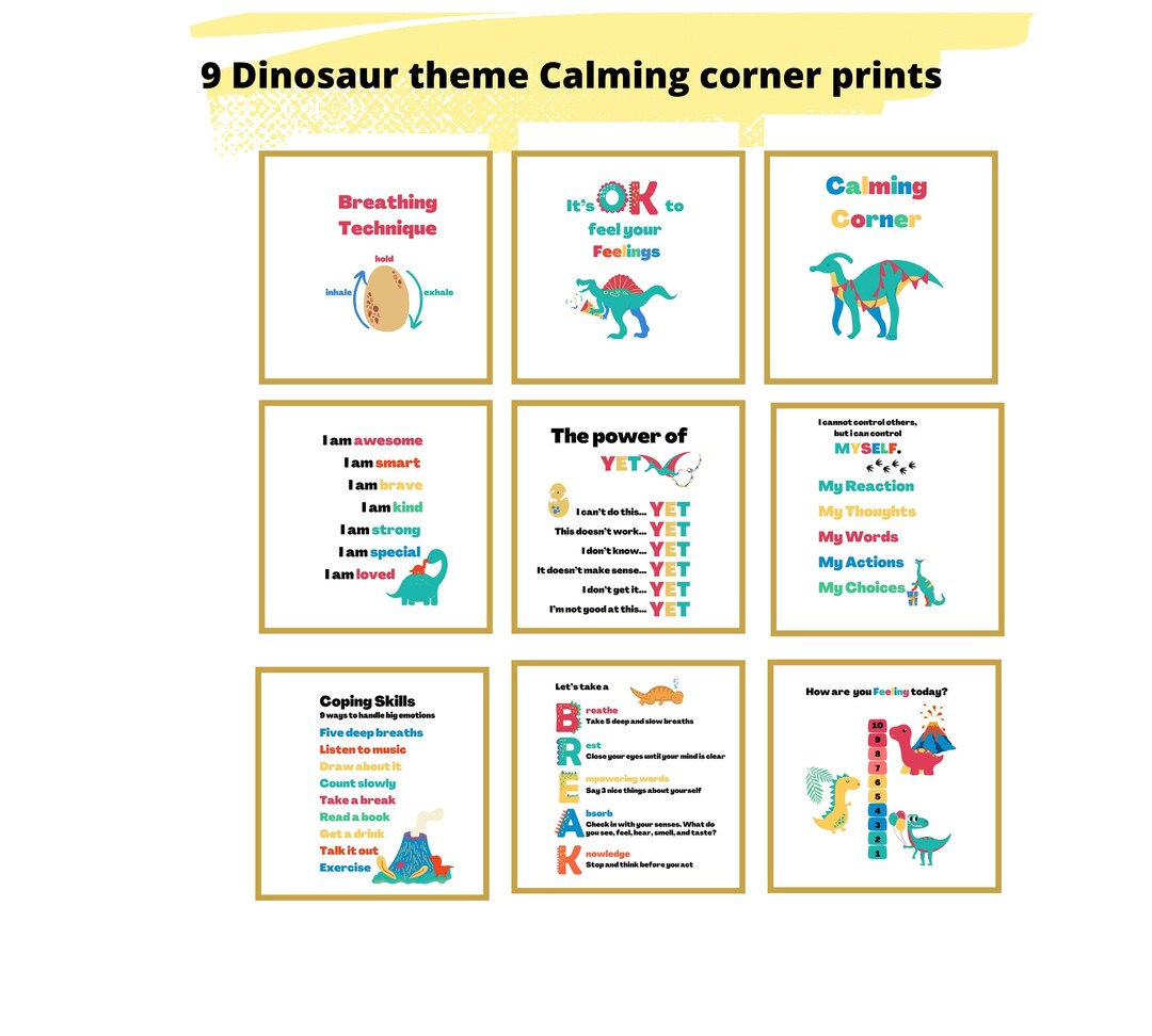 9 Dinosaur Theme Calming Corner Prints Kids Room Promote Mental Well ...