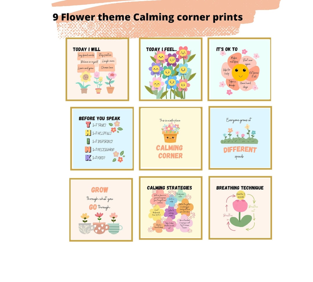 9 Flower Calming Corner Prints Kids Room Promote Mental Well Beings ...