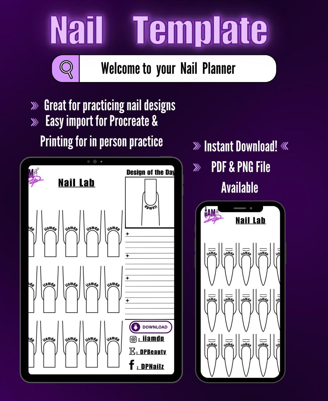 Nail Art Template: Digital Planner, Practice Designs (PDF & PNG) - Etsy