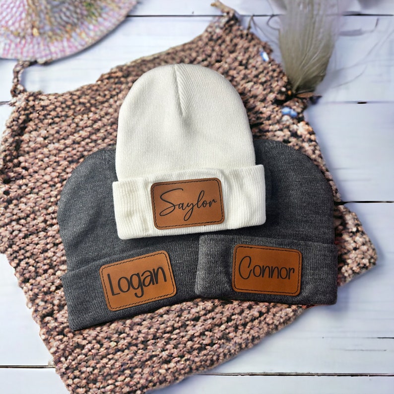 Personalized Leather Name Patch on Kids’ Beanie Hat! - Etsy
