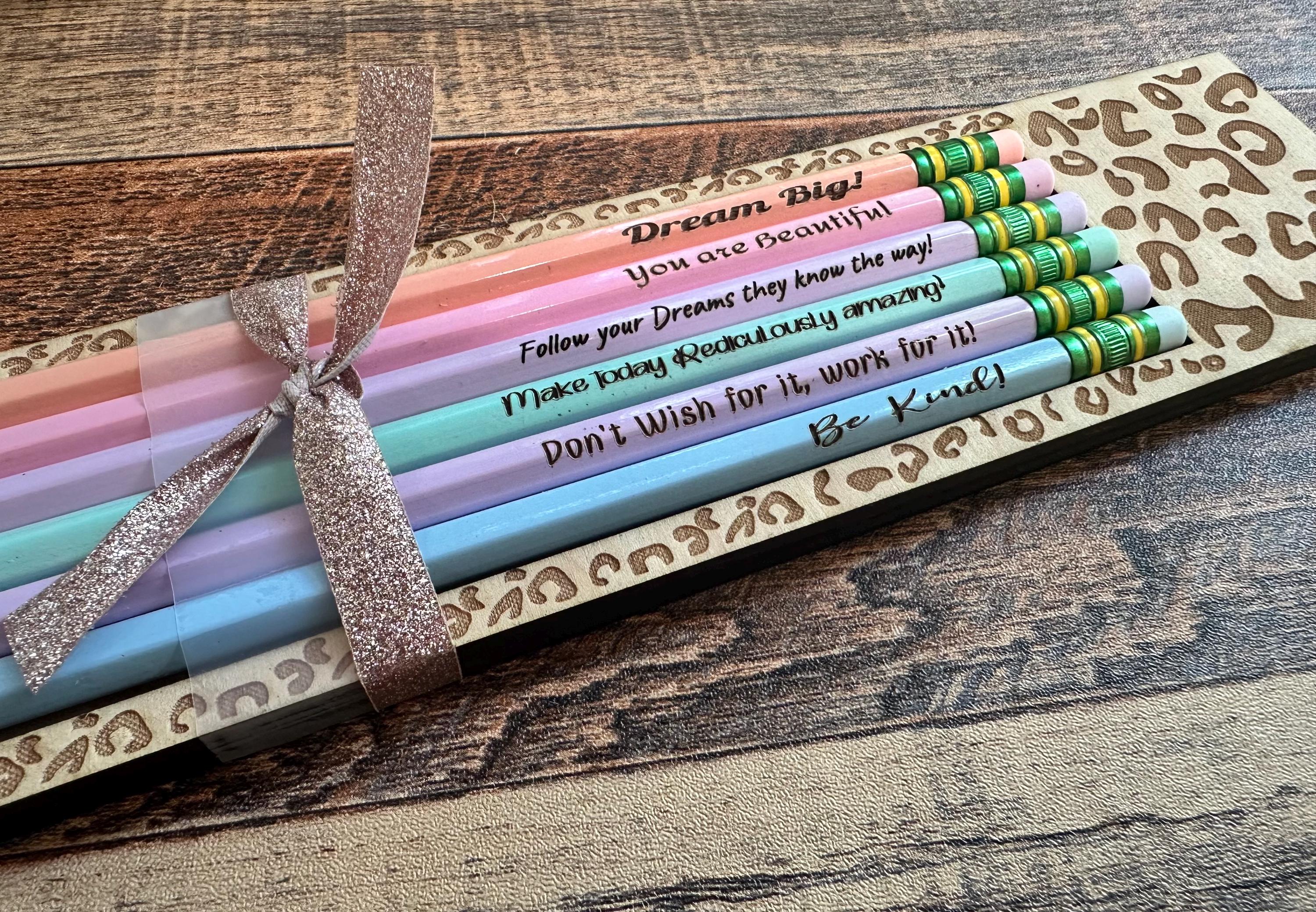 Personalized Pencils Set: Engraved Name, Pastel or Yellow, With Wooden ...