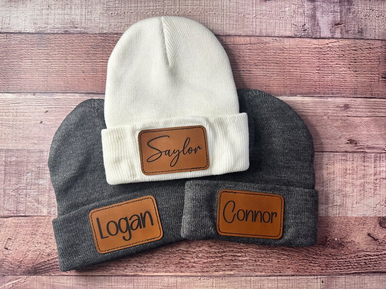 Personalized Leather Name Patch on Kids’ Beanie Hat! - Etsy