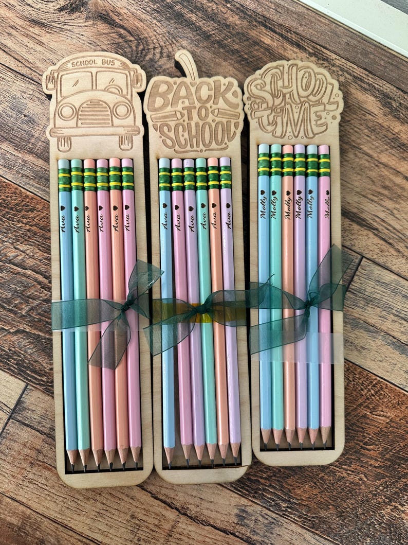 Personalized Pencils Set: Engraved Name, Pastel or Yellow, With Wooden ...