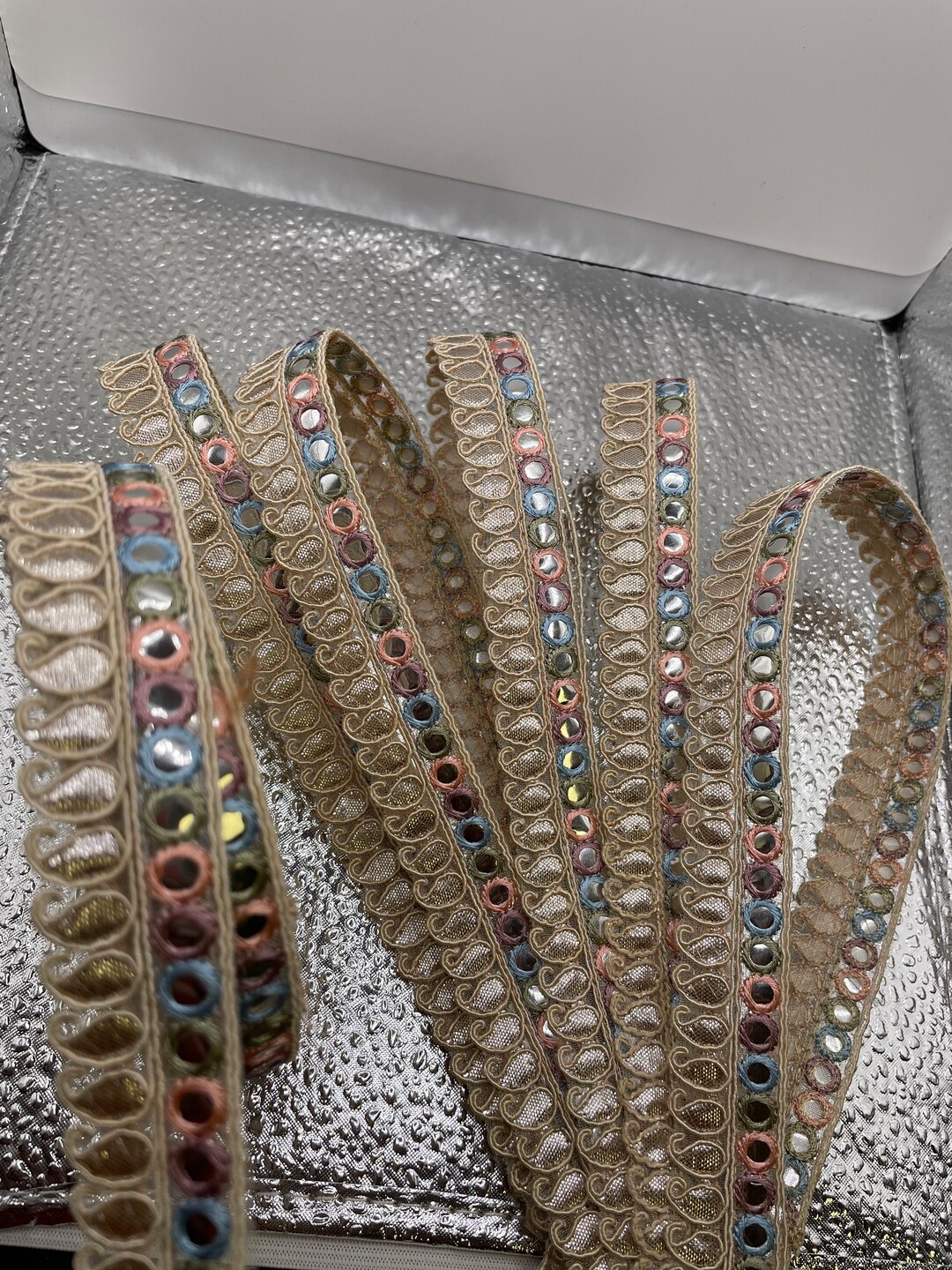 1m Pale Gold Paisley Gota and Mirror Work Lace - Etsy