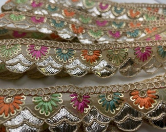 1m Antique Gold Sequin and Zari Work Scallop Lace - Etsy