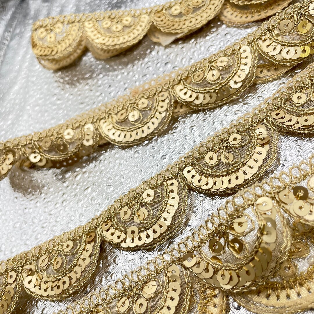 1m Antique Gold Sequin and Zari Work Scallop Lace - Etsy