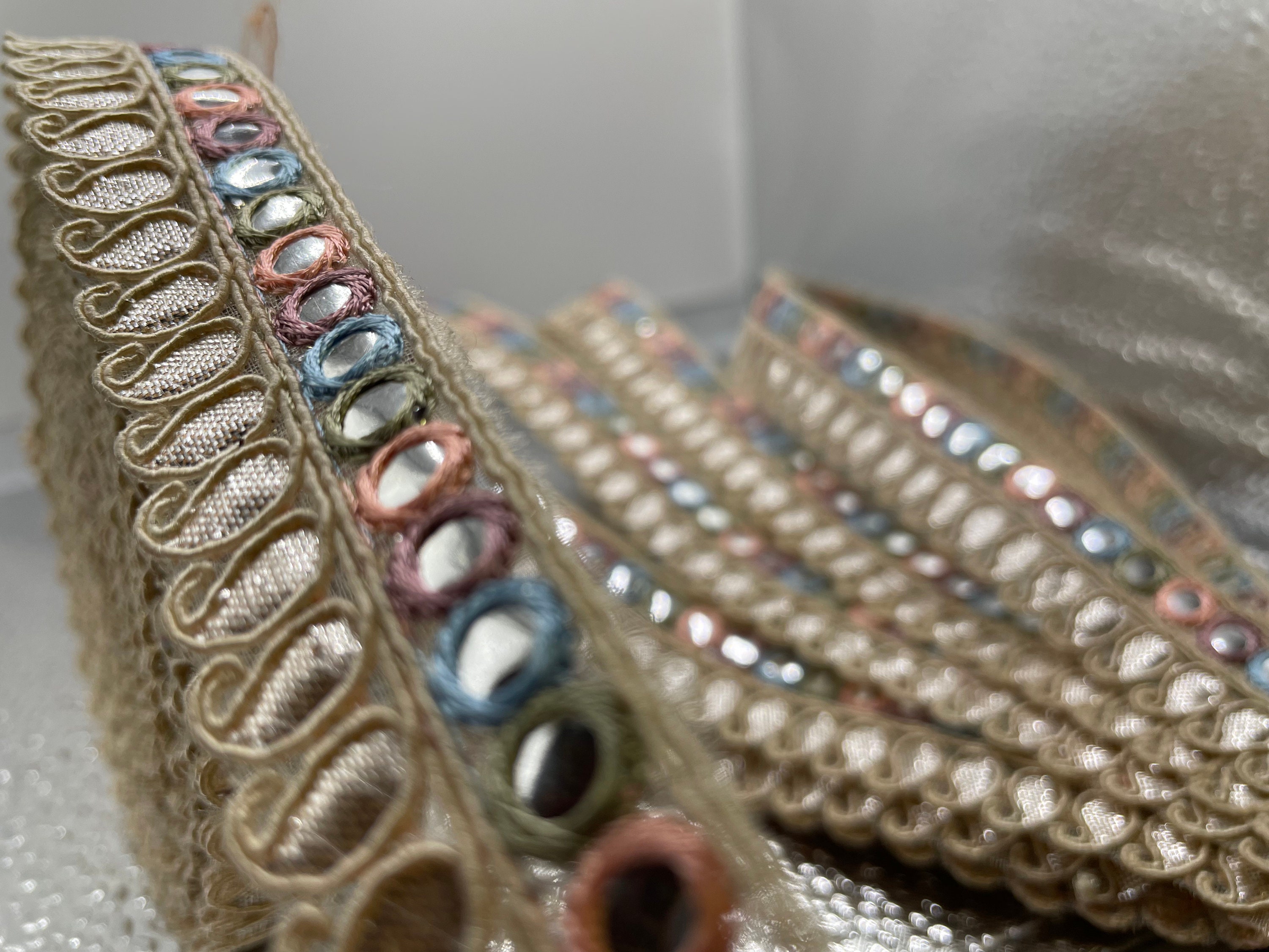 1m Pale Gold Paisley Gota and Mirror Work Lace - Etsy