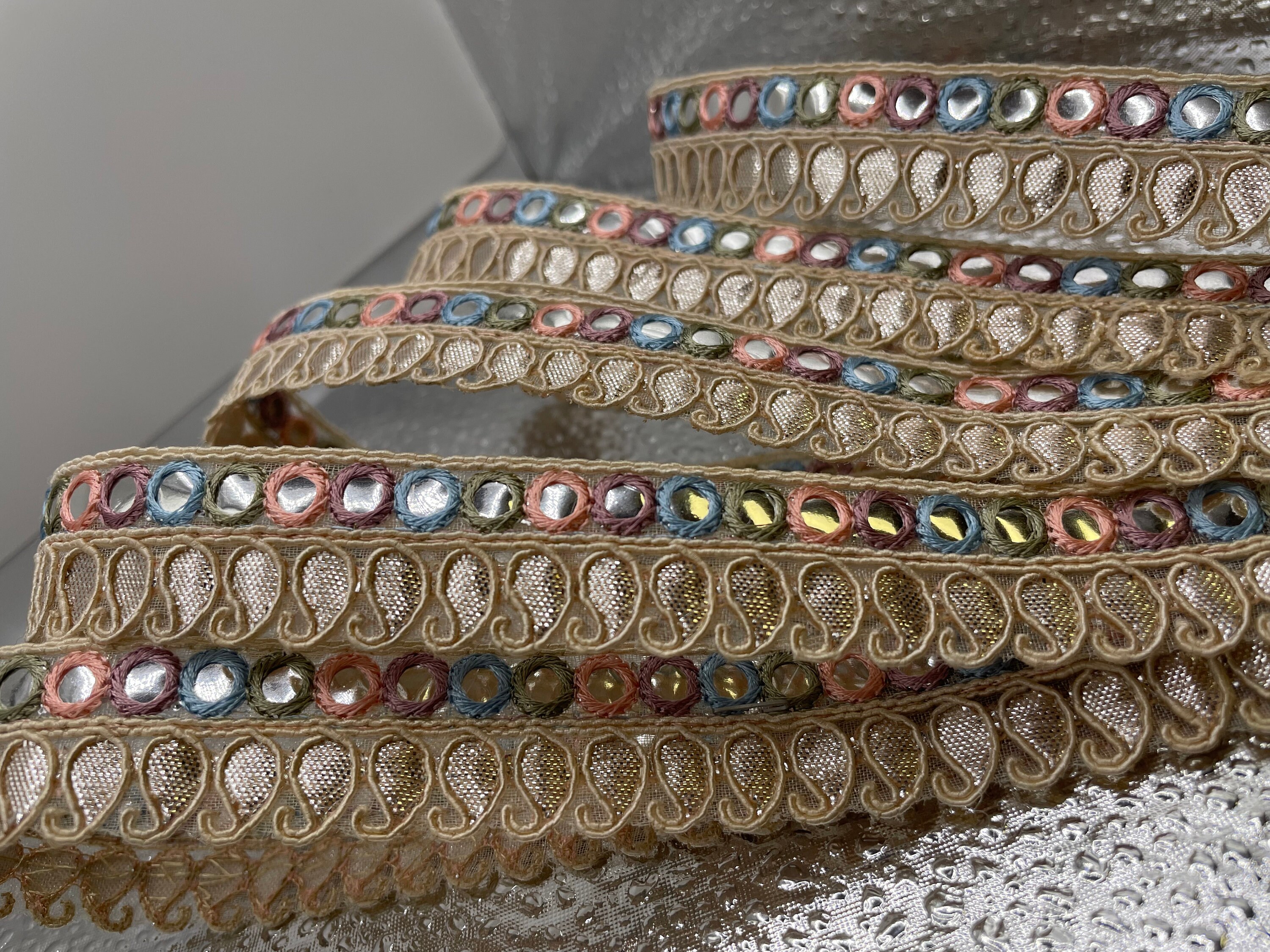 1m Pale Gold Paisley Gota and Mirror Work Lace - Etsy