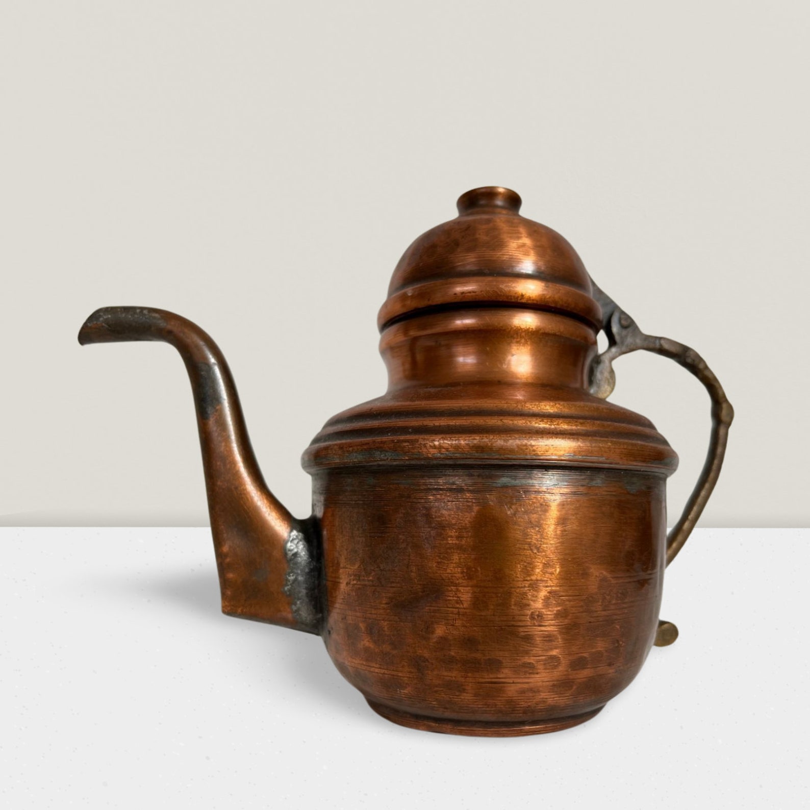 Antique Copper Tea or Coffee Pot With Lid and Brass Handle - Etsy