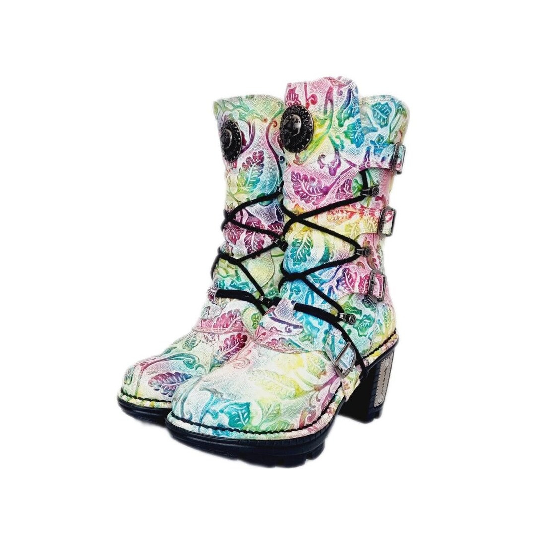 EU 38 / UK 5 New Rock Boots - Multicoloured Pastel Paisley Design Heels ...