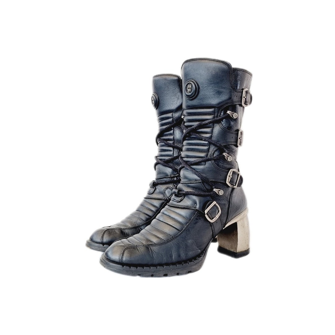 EU 38 / UK 5 Vintage New Rock Heeled Leather Boots - Etsy