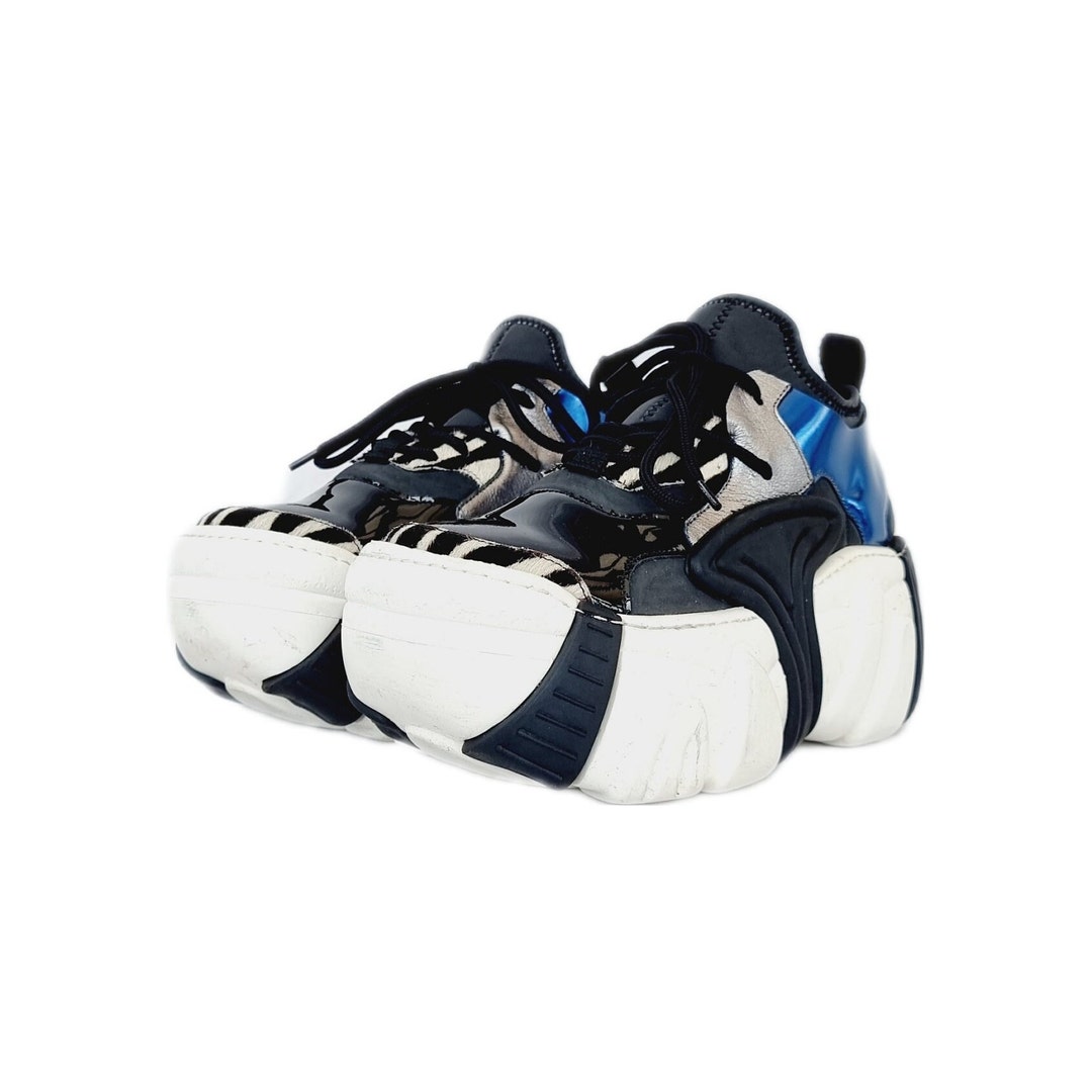 EU 37 / UK 4 Black White Blue Zebra Swear Alternative Platform Sneakers - Vintage 90s Y2K Kawaii ...