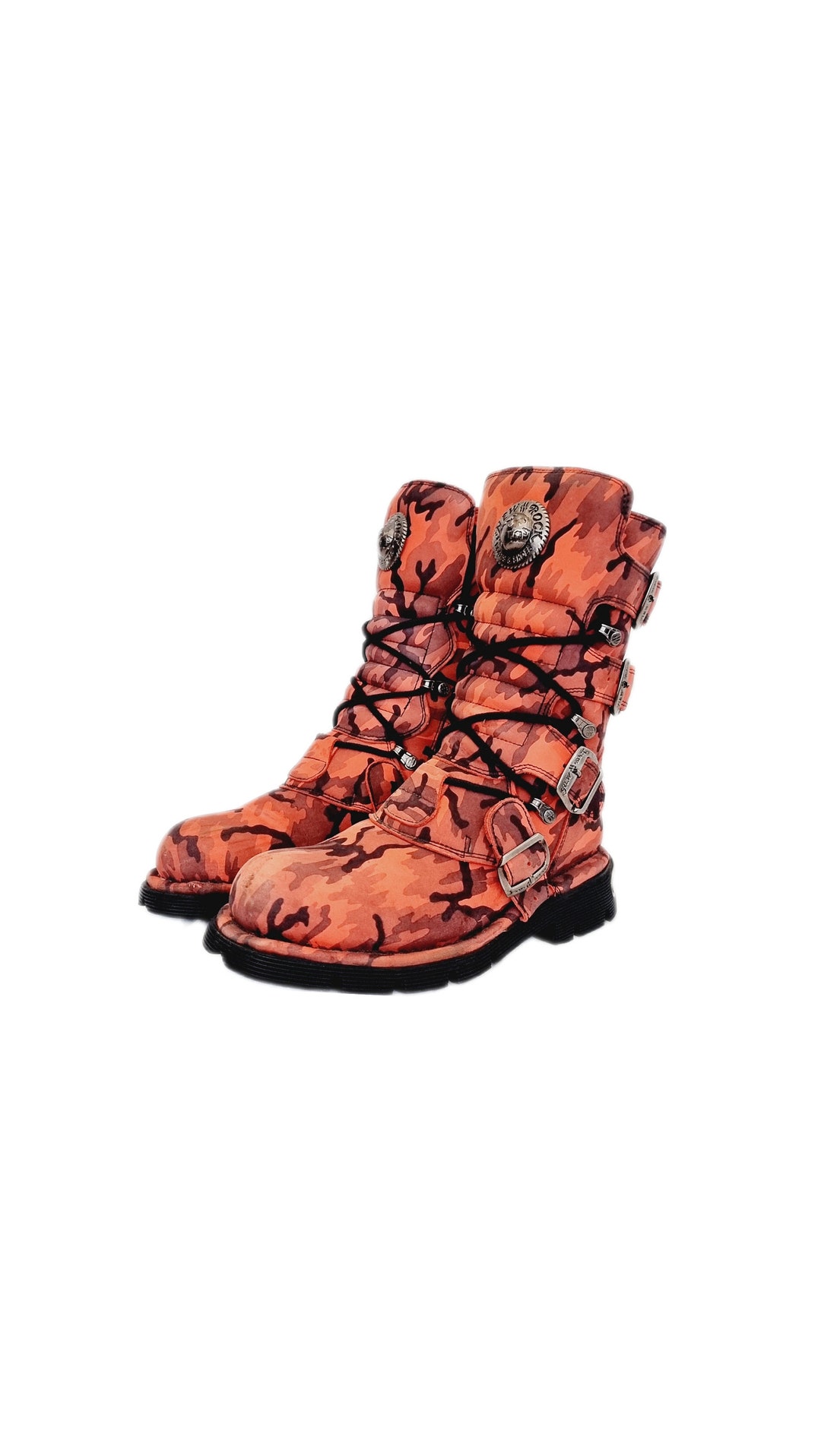 EU 38 / UK 5 New Rock Boots Orange Camo Buckled Design - Etsy