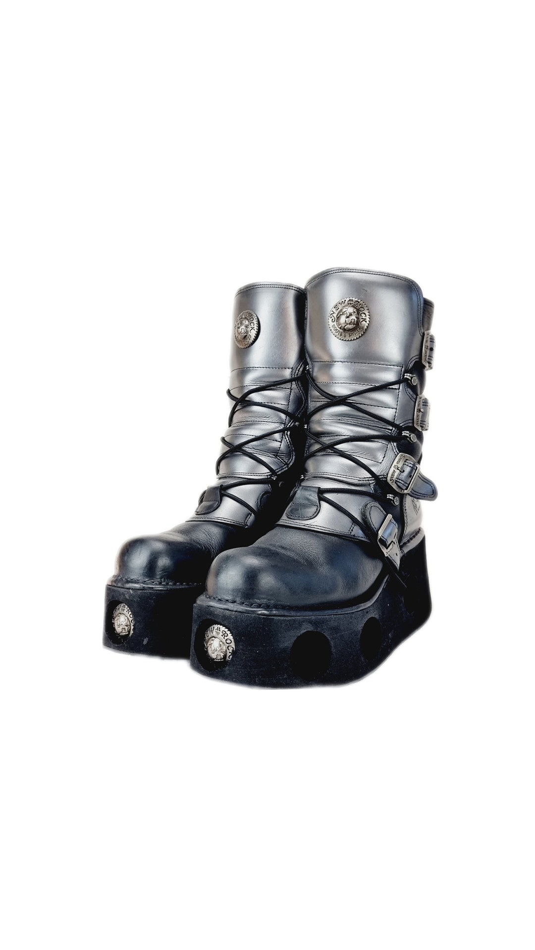 EU 46 / UK 11 New Rock Boots - Black and Silver With Huge Neptuno ...