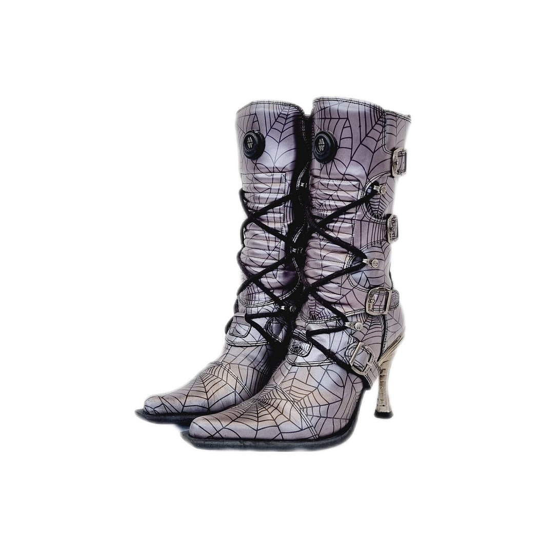 EU 37 / UK 4 Dusty Lilac Grey Black Leather New Rock Heeled Boots ...