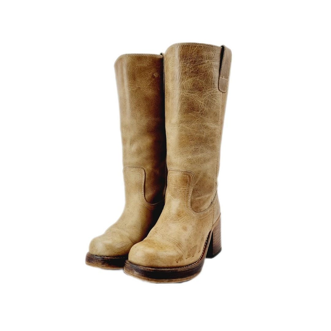 EU 38 / UK 5 Vintage Destroy Boots - Knee High Tan Brown Leather and ...