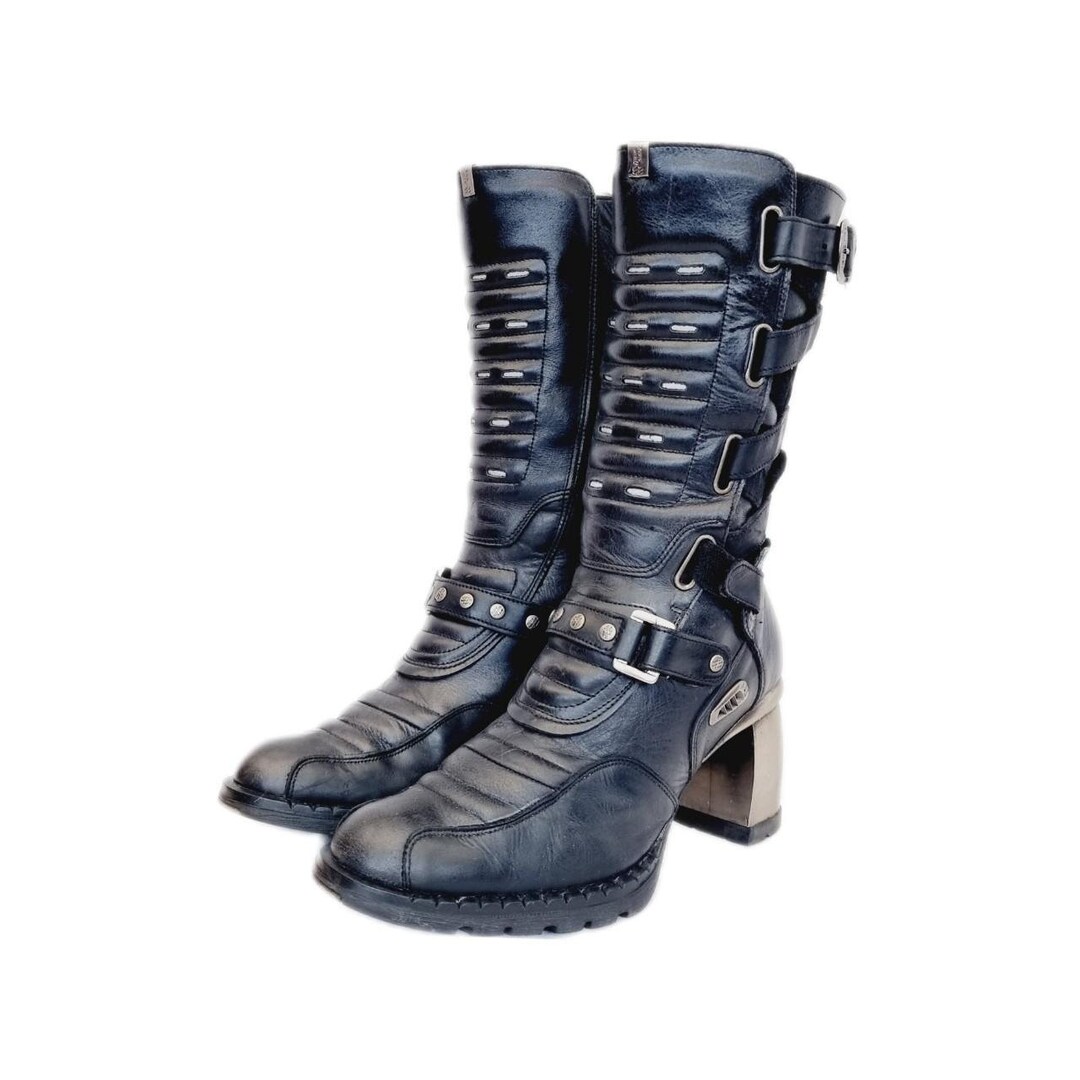 EU 39 / UK 6 Vintage New Rock Heeled Buckled Leather Boots - Etsy