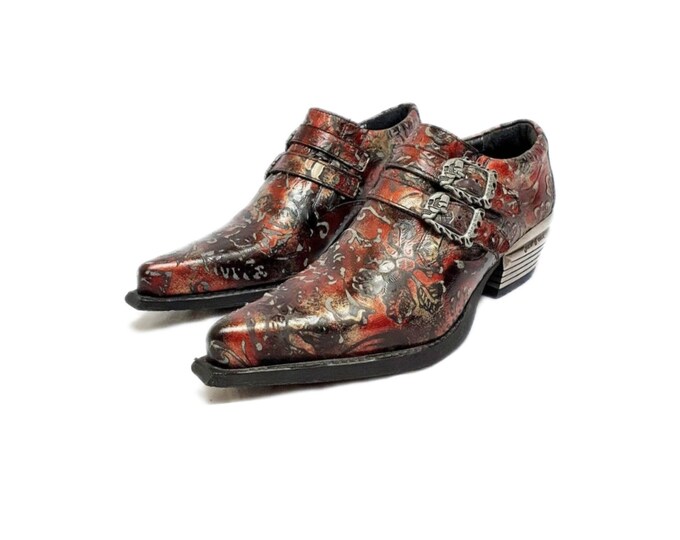EU 40 Copper Bronze Black Leather Paisley Grunge Pointed Toes Pointy ...