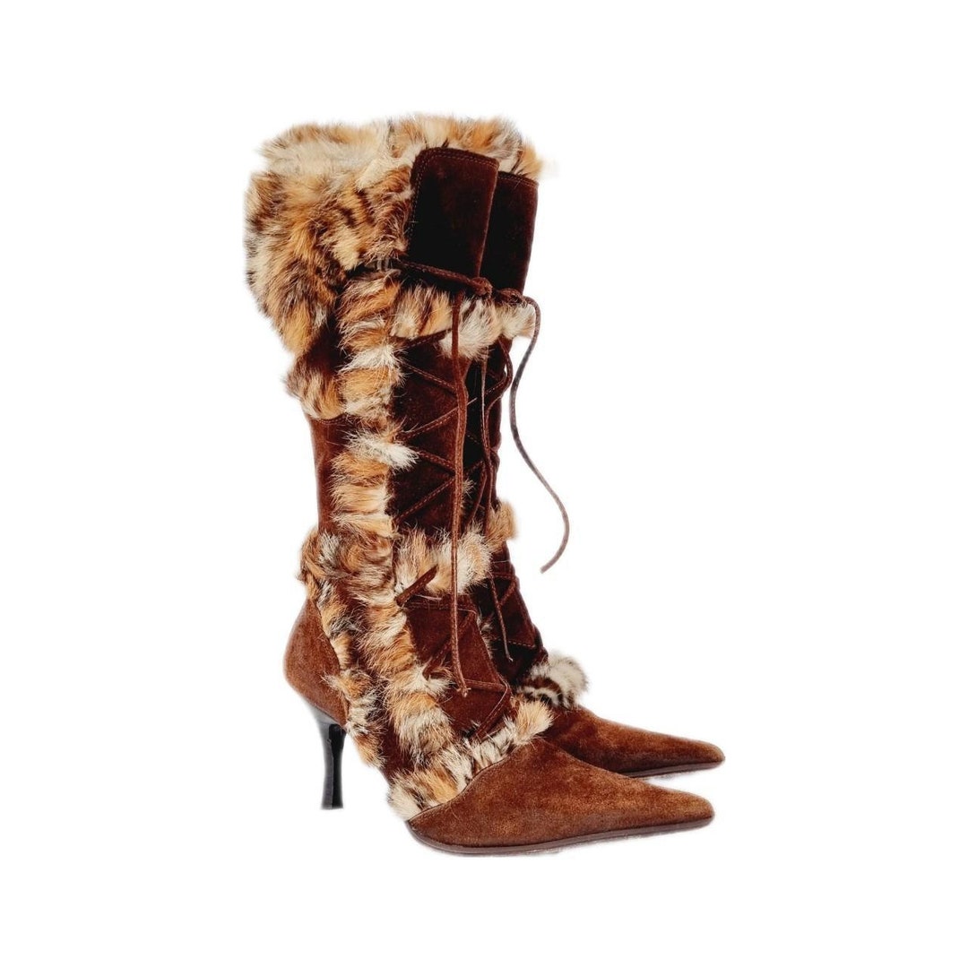 EU 37 / UK 4 Rare Vintage El Dantes Patchwork Suede and Genuine Fur ...