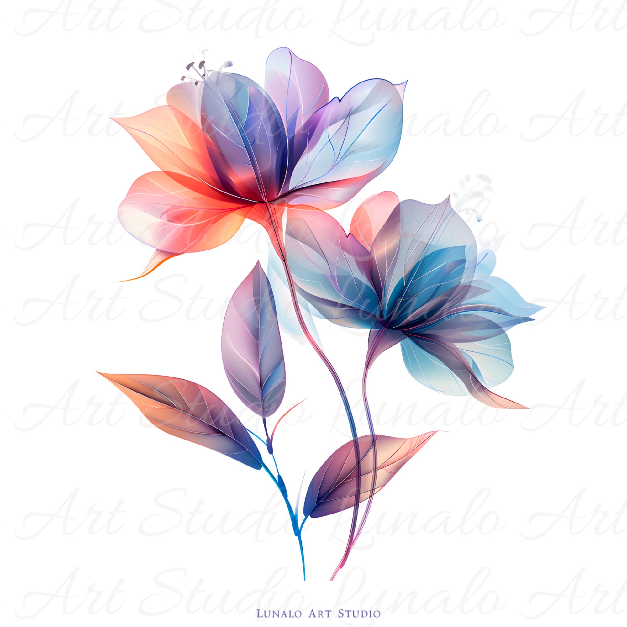 Abstract Floral Clipart Bundle: Watercolor Flower Pngs (digital ...