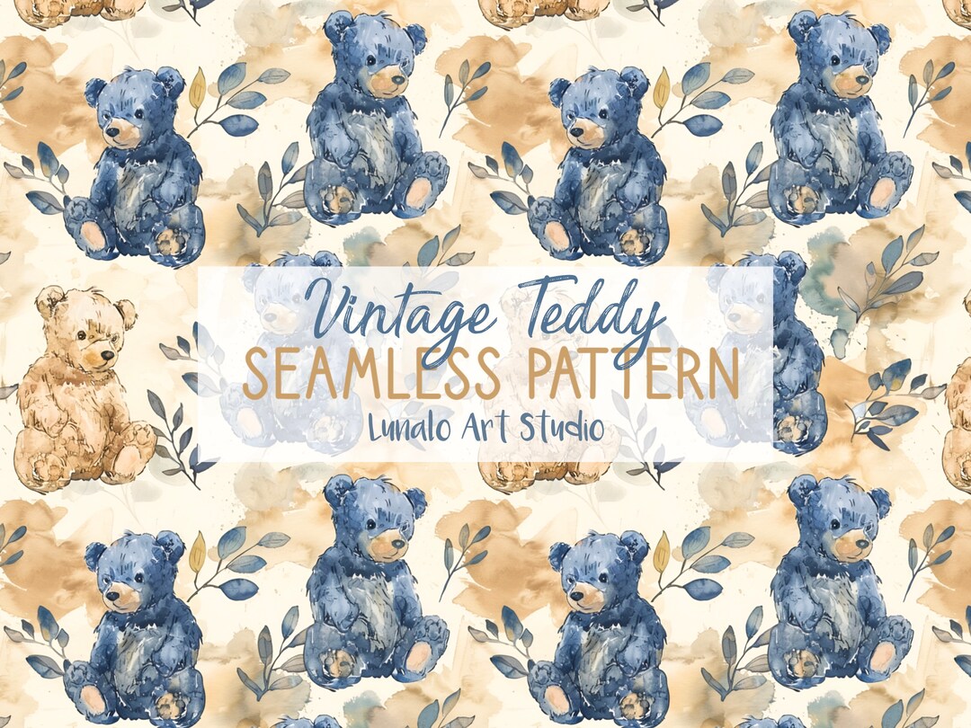 Vintage Teddy Seamless Pattern, Teddy Fabric Design, Teddy Pattern ...